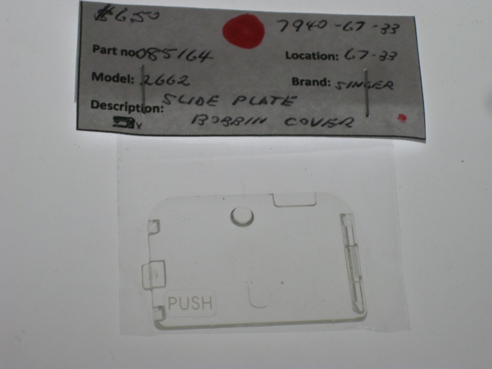 085164 Slide plate bobbin cover. Singer 2662 – Maxisew Data EZI