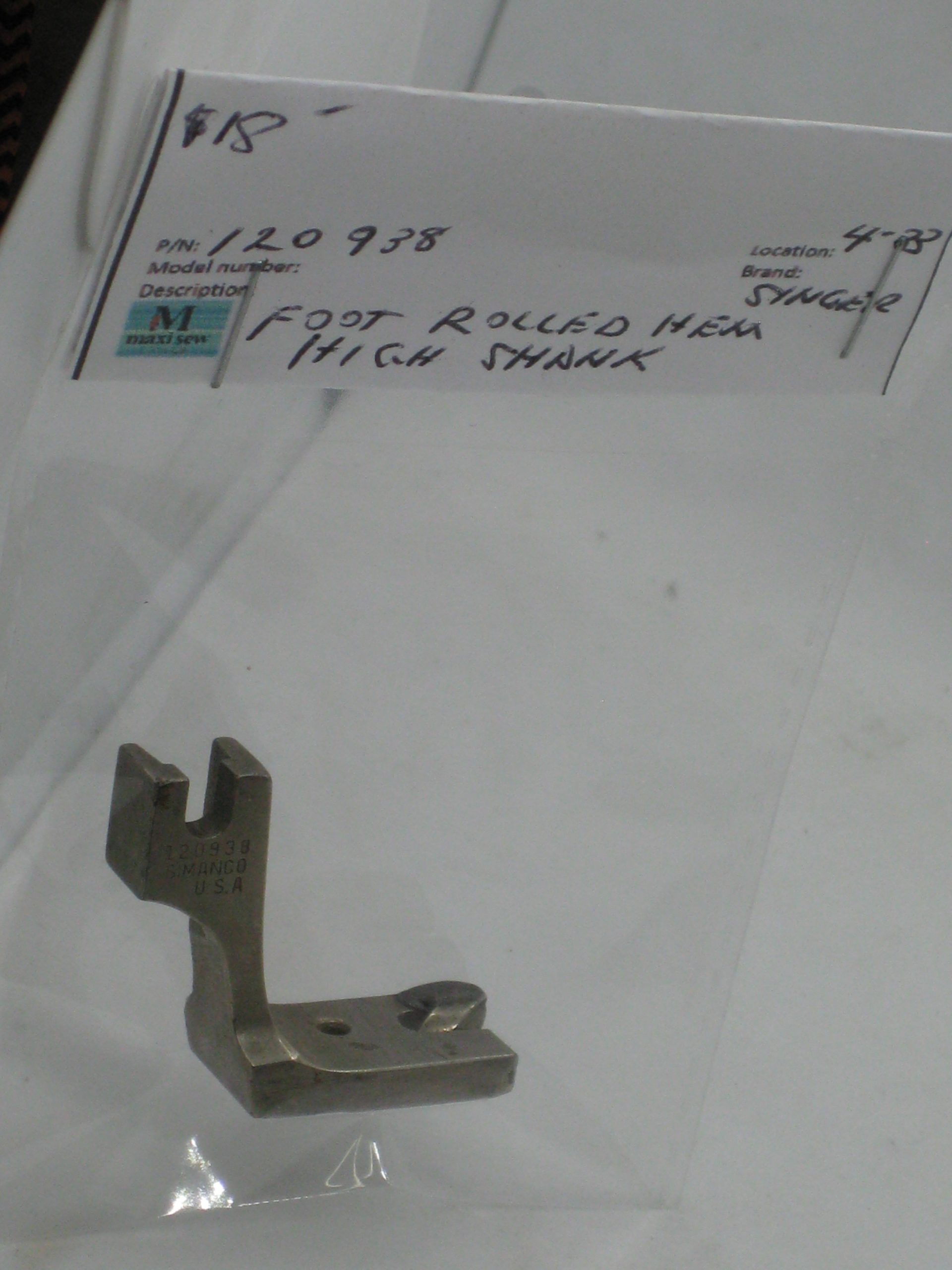 120938 High shank rolled hem foot. Singer sewing machine. – Maxisew ...